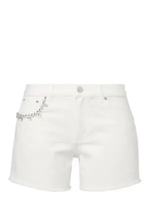 AREA Crystal-embellished Denim Shorts - White