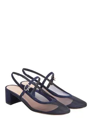 GIANVITO ROSSI Francoise 45 Suede-Trimmed Slingback Pumps Blue