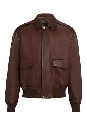 FERRAGAMO Leather Blouson Jacket - Dark Brown