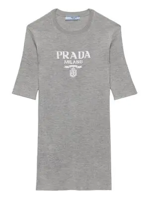 Prada Silk Logo Longline T-shirt - Grey