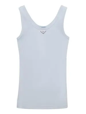 Prada Cotton Ribbed Tank Top Turquoise