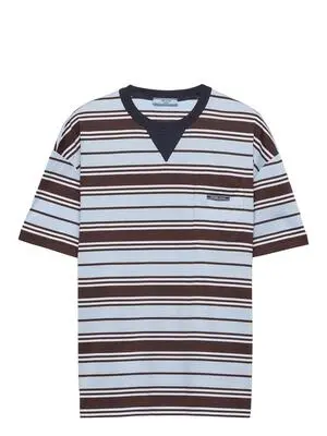 Prada Prada Cotton Stripe Lisle T-Shirt Brown
