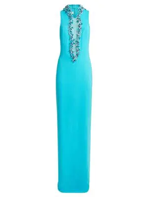 CELIA KRITHARIOTI Crepe Embroidered-crystal Gown - Blue