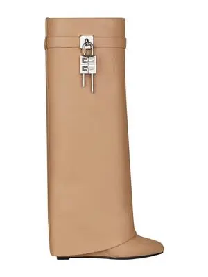 Givenchy Leather Shark Lock Knee-High Boots 90 Beige
