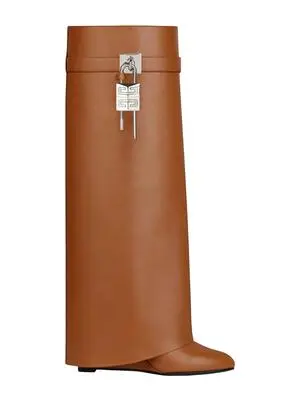 Givenchy Leather Shark Lock Knee-High Boots 90 Brown