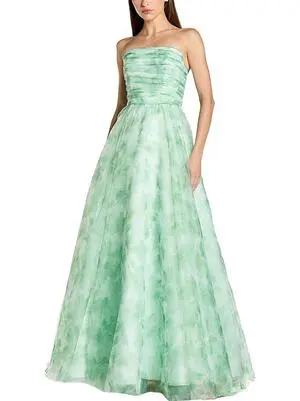 Mac Duggal Strapless Floral Chiffon Gown - Sage Multi