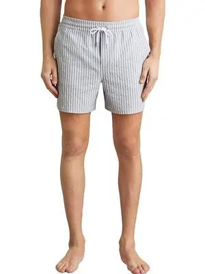 REISS Seersucker Striped Short - Soft Blue/white