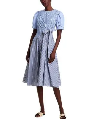 Gracia Striped Side Tie Short Sleeve Dress - Blue