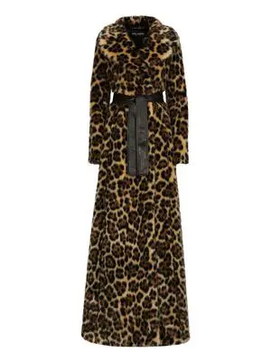 DOLCE & GABBANA Long Leopard-Print Faux Fur Coat