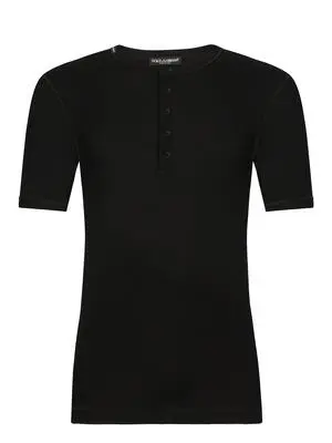 Dolce & Gabbana Fine-rib Cotton Granddad-neck T-shirt - Black