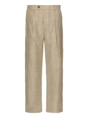 CORRIDOR Plaid Linen Pleated Trouser - Natural