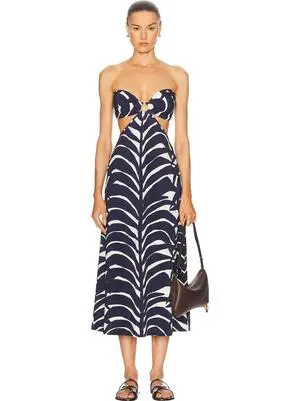 Johanna Ortiz Ocean Layers Ankle Dress - Swim Palm Stripes  Ecru  & Blue