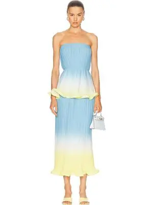 ROWEN ROSE Strapless Tiered Dress - Blue & Yellow Degrade
