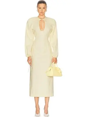 ROWEN ROSE Long Sleeve Midi Dress - White & Yellow