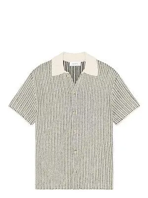 LES DEUX Easton Knitted Shirt In Grey - Ivory & Black