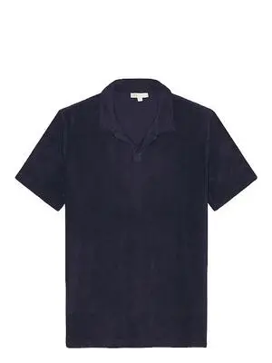 Onia Towel Terry Johnny Collar Polo In Navy - Deep Navy