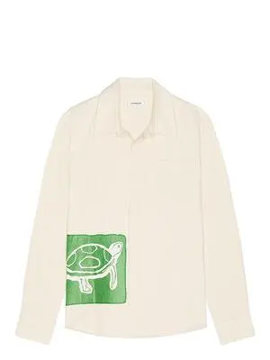 FLANEUR Embroidered Turtle Shirt In Cream - Ecru