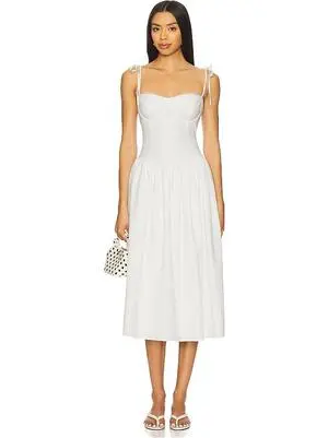 MORE TO COME Midi Corset Dress With Tie Shoulder Straps - Ivory