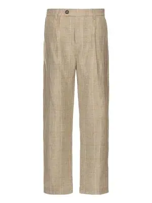 CORRIDOR Plaid Linen Pleated Trouser - Natural