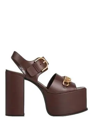Valentino Garavani Sandals In Leather With Metal Applications - Brown