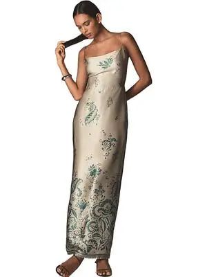 REFORMATION Frankie Silk Maxi Dress - Green Pattern