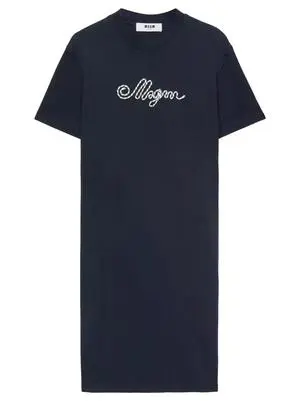 MSGM Logo-embroidered Midi Dress - Blue