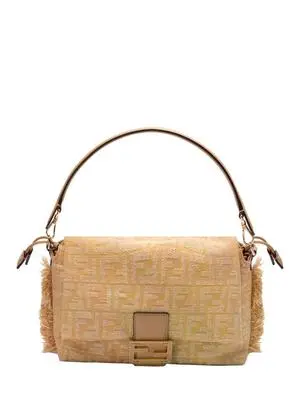 Fendi Zucca Mamma Fringed Canvas Shoulder Bag - Neutrals