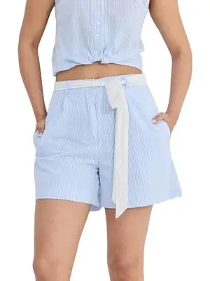 REISTOR Regular Fit Striped Seersucker Shorts With Belt - Linear Rhythm