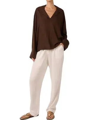 WeWoreWhat Kaftan Linen Top - Chestnut