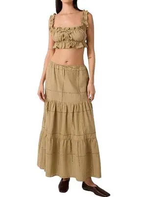 WeWoreWhat Eyelet Ruffle Crop Top Oat Multi