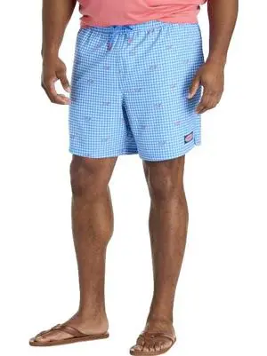 Vineyard Vines Flag Whale Print Swim Trunks - Gingham Tide Blue