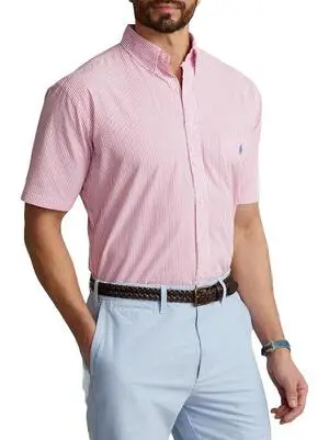 Polo Ralph Lauren Big & Tall Seersucker Stripe Sport Shirt - Rose/white