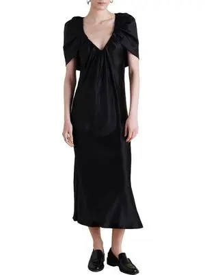 Marina Moscone Satin Sheath Dress With Draped Neckline - Black