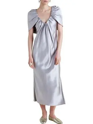 Marina Moscone Satin Sheath Dress With Draped Neckline - Pale Grey