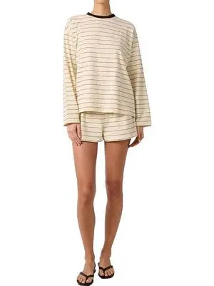 WeWoreWhat Long Sleeve Stripe Boxy Shirt - Antique Wht Mlt