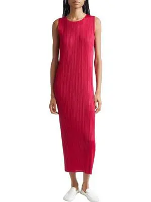 Issey Miyake Pleated Sleeveless Dress - Carmine