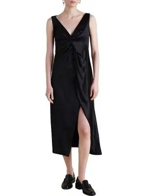 Marina Moscone Satin V-neck Twist Dress - Black
