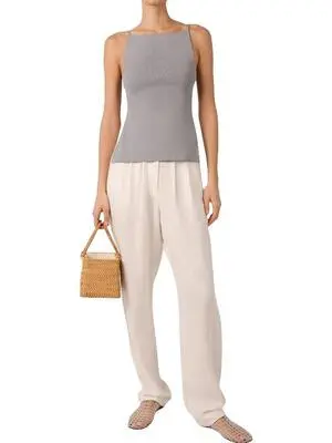WEWOREWHAT High Straight Neck Ribbed Top