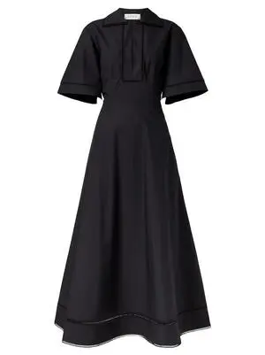 RÓHE Embroidered Cotton Poplin Midi Dress - Black