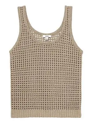 REISS Open-knit Linen Vest - Stone