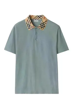 Burberry Checked-collar Polo Shirt Blue