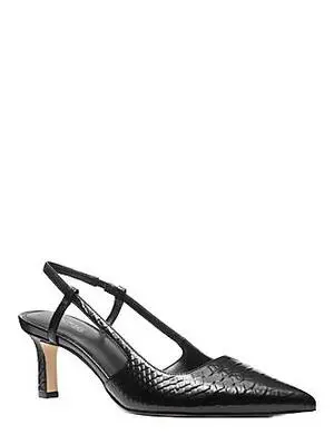 Michael Kors Alora Snake Embossed Leather Slingback Pumps - Black