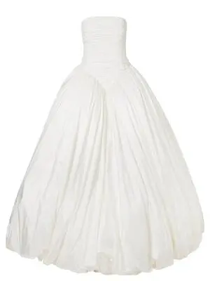 THE NEW ARRIVALS ILKYAZ OZEL Britt Strapless Ruched Silk-taffeta Gown - White