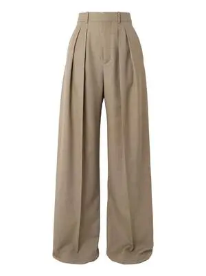 Saint Laurent Pleated Wide-leg Wool Pants - Neutrals
