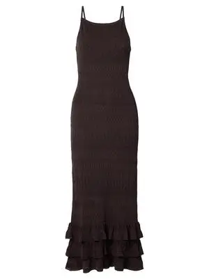Staud Bliss Ruffled Pointelle-knit Maxi Dress - Brown