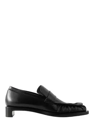 JIL SANDER Ruched Crinkled-leather Penny Loafers - Black