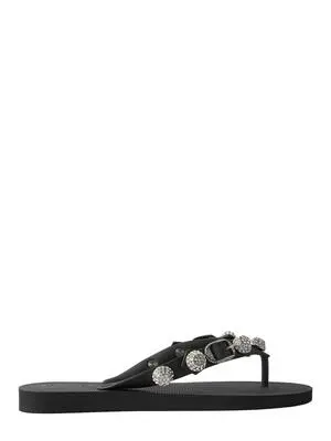 Balenciaga Cagole Embellished Flip Flops - Black
