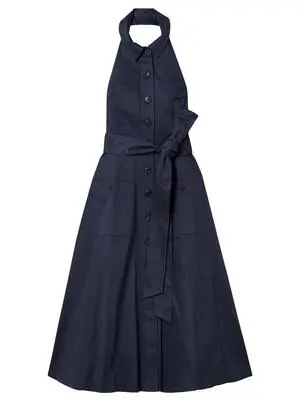 Carolina Herrera Belted Halterneck Midi Shirt Dress - Blue