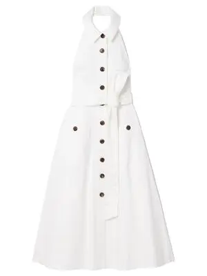 Carolina Herrera Belted Halterneck Midi Shirt Dress - White