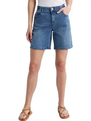 Wit & Wisdom High Waist Relaxed Denim Shorts - Blue